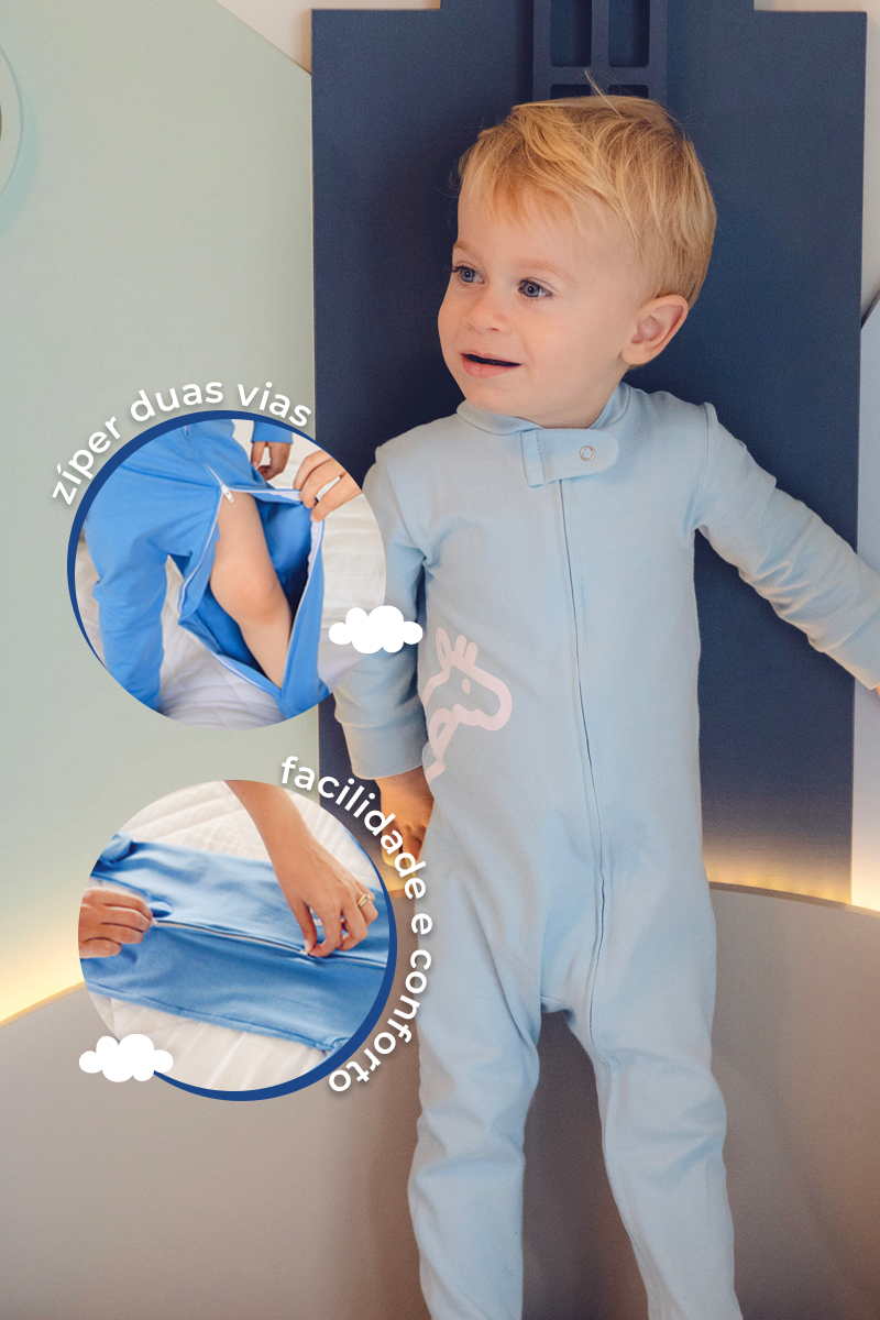 Macacão Zíper 2 Vias Azul Bebê